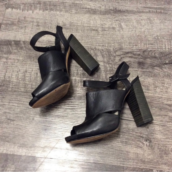 Delman | Shoes | Delman Black Leather Peep Toe Block High Heels Size 75 ...